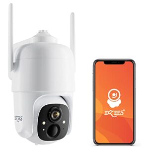 dzees 2k security cameras wireless outdoor wifi, siren alarm spotlight outdoor camera wireless battery powered, 360° ptz camera, ai motion detection, 2-way talk, color night vision, ip66, cloud/sd