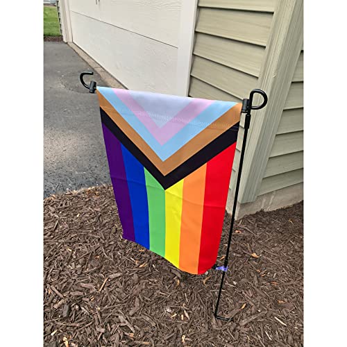 SYII Progress Pride Rainbow LGBT Garden Flag 12x18 Inch, Double Sided LGBTQ Transgender Gay Flags for Outdoor Yard Wall, All Inclusive Progressive Flag Banner for All Season