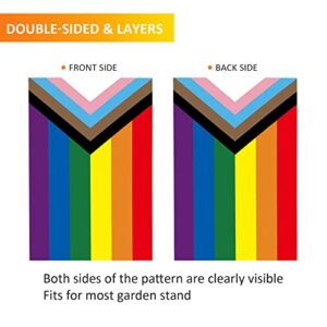 SYII Progress Pride Rainbow LGBT Garden Flag 12x18 Inch, Double Sided LGBTQ Transgender Gay Flags for Outdoor Yard Wall, All Inclusive Progressive Flag Banner for All Season