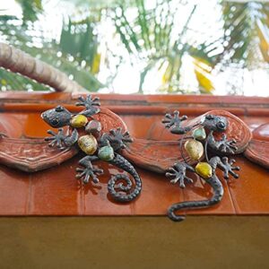 LIFFY Metal Gecko Wall Decor Lizard Garden Art Hanging Outdoor Decorations for Patio or Fence, Set of 2