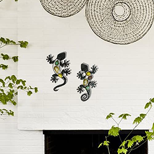 LIFFY Metal Gecko Wall Decor Lizard Garden Art Hanging Outdoor Decorations for Patio or Fence, Set of 2