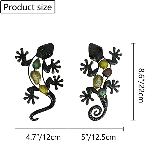 LIFFY Metal Gecko Wall Decor Lizard Garden Art Hanging Outdoor Decorations for Patio or Fence, Set of 2