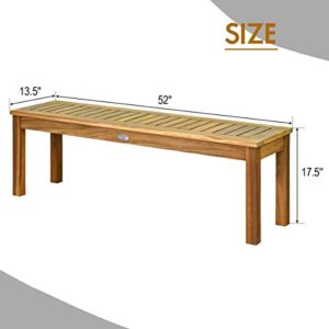 Tangkula 52 Inches Acacia Wood Outdoor Bench, Wood Bench for Dining Room Entryway Poolside Garden, Patio Backless Dining Bench with Slatted Seat, Ideal for Outdoors & Indoors (1, Teak)