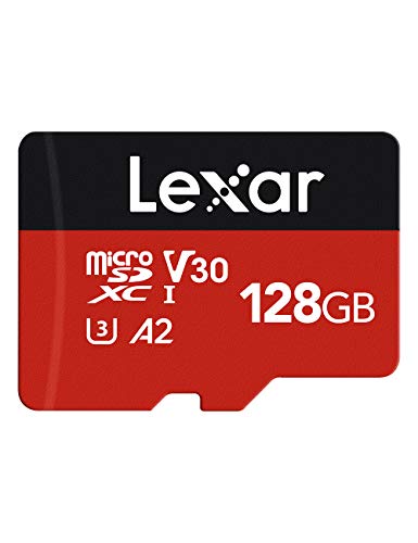 Lexar 128GB Micro SD Card, MicroSDXC Flash Memory Card with Adapter Up to 160MB/s, A2, U3, V30, C10, UHS-I, 4K UHD, Full HD, High Speed TF Card for Phones, Tablets, Drones, Dash Cam, Security Camera