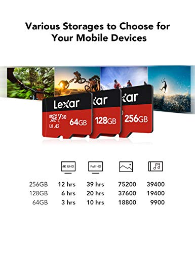 Lexar 128GB Micro SD Card, MicroSDXC Flash Memory Card with Adapter Up to 160MB/s, A2, U3, V30, C10, UHS-I, 4K UHD, Full HD, High Speed TF Card for Phones, Tablets, Drones, Dash Cam, Security Camera