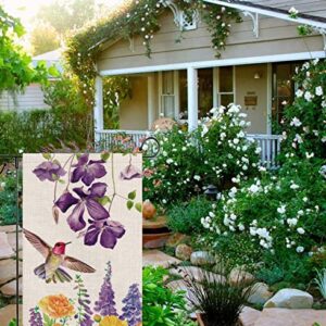 Texupday Floral Flower With Hummingbird Decoration Double Sided Burlap Garden Flag Spring Outdoor Yard Flag 12" x 18"