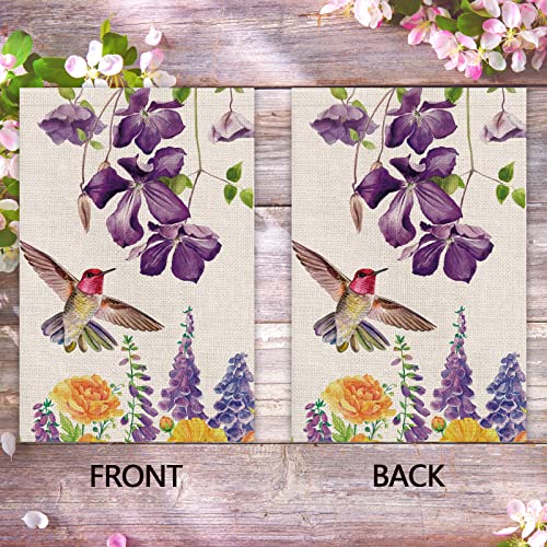 Texupday Floral Flower With Hummingbird Decoration Double Sided Burlap Garden Flag Spring Outdoor Yard Flag 12" x 18"