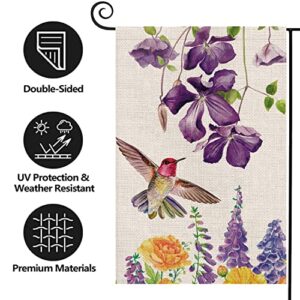 Texupday Floral Flower With Hummingbird Decoration Double Sided Burlap Garden Flag Spring Outdoor Yard Flag 12" x 18"