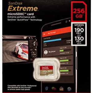 SanDisk 256GB Micro SDXC Memory Card Extreme Works with GoPro Hero 8 Black, GoPro Max 360 Action Camera U3 V30 4K A2 Class 10 (SDSQXAV-256G-GN6MN) Bundle with (1) Everything But Stromboli Card Reader