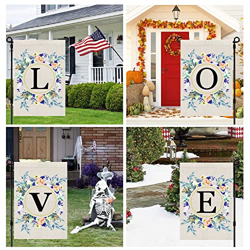 Monogram Letter S Initial Garden Flag Floral 12x18 Inch Small Vertical Double Sided for Outside Small Burlap Family Last Name Initial Yard Farmhouse Flag (S)