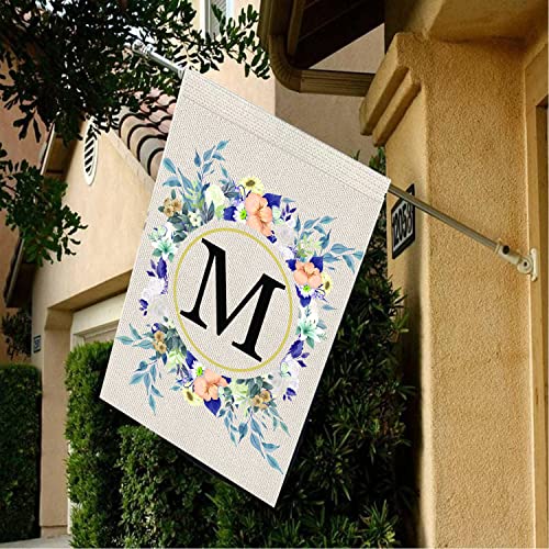 Monogram Letter S Initial Garden Flag Floral 12x18 Inch Small Vertical Double Sided for Outside Small Burlap Family Last Name Initial Yard Farmhouse Flag (S)