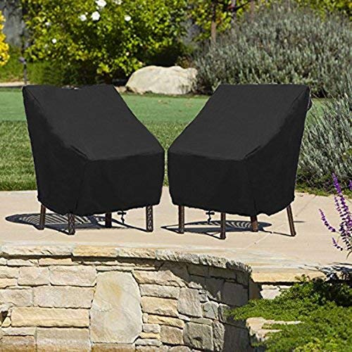 Patio Chair Covers Waterproof Heavy Duty Outdoor Patio Furniture Covers, Black Stackable Outside Lounge Deep Seat Covers, Large Lawn Sofa Covers Water Resistant,600D Oxford Cloth,Standard-1 Pack,Black