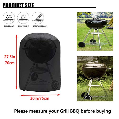 POMER Round BBQ Grill Cover 30inch, Waterproof Oxford Fabric Garden Barbecue Cover with Drawstring Cord