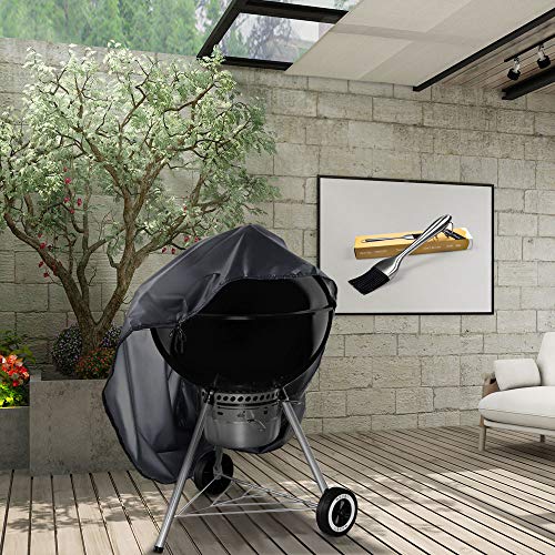 POMER Round BBQ Grill Cover 30inch, Waterproof Oxford Fabric Garden Barbecue Cover with Drawstring Cord