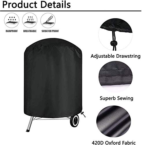 POMER Round BBQ Grill Cover 30inch, Waterproof Oxford Fabric Garden Barbecue Cover with Drawstring Cord