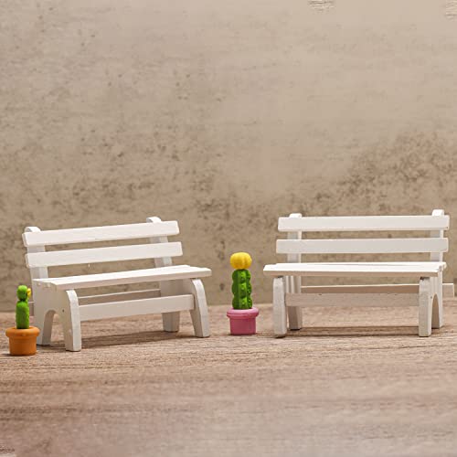 1:6 Scale Miniature Bench Mini Wooden Park Benches Handmade Small Fairy Garden Chair for Crafts Mini House Decoration Photo Props,Pack of 2