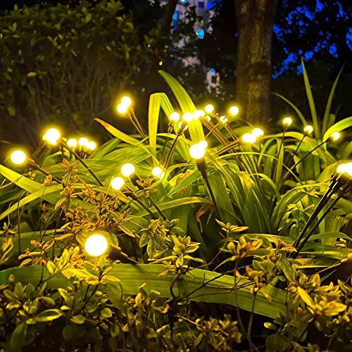 Solar Swaying Lights，8 Head Two Mode Firefly Solar Garden Lights，Garden Fairy Lights Outdoor Waterproof，Solar Decorative Outdoor Patio Trail Garden Lawn Courtyard (Two-Piece Set Warm White)