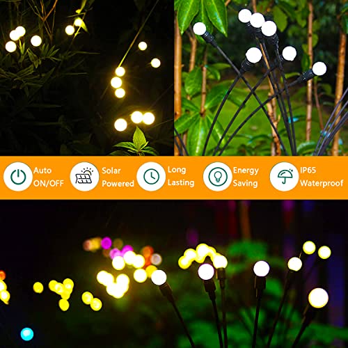 Solar Swaying Lights，8 Head Two Mode Firefly Solar Garden Lights，Garden Fairy Lights Outdoor Waterproof，Solar Decorative Outdoor Patio Trail Garden Lawn Courtyard (Two-Piece Set Warm White)