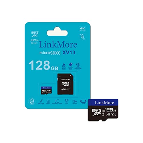 LinkMore 128GB Micro SDXC Card, A1, UHS-I, U3, V30, Class 10 Compatible, Read Speed Up to 95 MB/s,Write Speed Up to 50 MB/s, SD Adapter Included