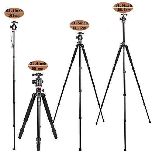 YoTilon Camera Tripod, Horizontal Tripod for Camera Professional Aluminum Alloy Travel Tripod for DSLR with 360° Ball Head Quick Release Plate, Handle Bag for Canon Nikon Sony DSLR Cameras