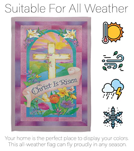 Breeze Decor Christ is Risen Garden Spring Easter Egg Bunny Chicks Cross Religious Christian Rejoice Tulip Decorative Gift House Banner Double Sided, Thick Fabric, Small Flag Only