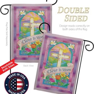 Breeze Decor Christ is Risen Garden Spring Easter Egg Bunny Chicks Cross Religious Christian Rejoice Tulip Decorative Gift House Banner Double Sided, Thick Fabric, Small Flag Only