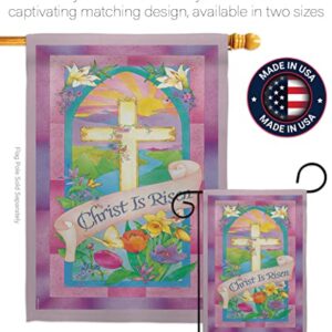 Breeze Decor Christ is Risen Garden Spring Easter Egg Bunny Chicks Cross Religious Christian Rejoice Tulip Decorative Gift House Banner Double Sided, Thick Fabric, Small Flag Only