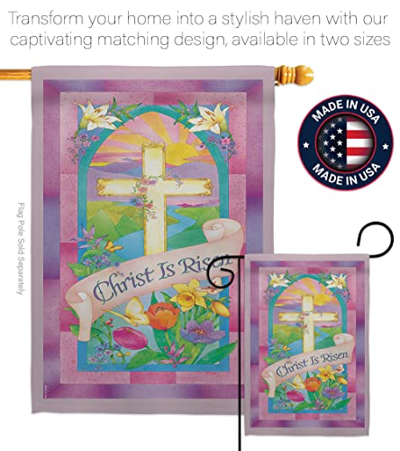 Breeze Decor Christ is Risen Garden Spring Easter Egg Bunny Chicks Cross Religious Christian Rejoice Tulip Decorative Gift House Banner Double Sided, Thick Fabric, Small Flag Only