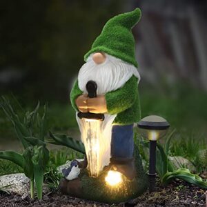 untimaty garden gnomes statue, outdoor gnomes figurines, outdoor decoration with solar led lights garden decorations for patio yard lawn yard porch ornament gift, 9.5 inch (knight)