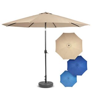 suncrown patio umbrella 9ft outdoor table market umbrellas with push button tilt, crank and 8 ribs for lawn, garden, deck, beach, backyard&pool, brown