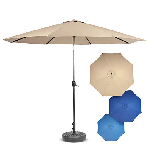 SUNCROWN Patio Umbrella 9Ft Outdoor Table Market Umbrellas With Push Button Tilt, Crank and 8 Ribs For Lawn, Garden, Deck, Beach, Backyard&Pool, Brown