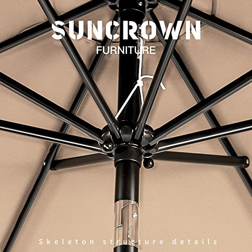 SUNCROWN Patio Umbrella 9Ft Outdoor Table Market Umbrellas With Push Button Tilt, Crank and 8 Ribs For Lawn, Garden, Deck, Beach, Backyard&Pool, Brown