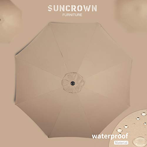 SUNCROWN Patio Umbrella 9Ft Outdoor Table Market Umbrellas With Push Button Tilt, Crank and 8 Ribs For Lawn, Garden, Deck, Beach, Backyard&Pool, Brown