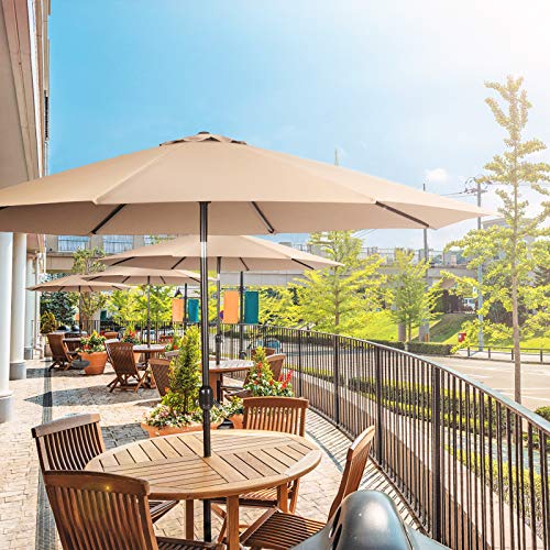 SUNCROWN Patio Umbrella 9Ft Outdoor Table Market Umbrellas With Push Button Tilt, Crank and 8 Ribs For Lawn, Garden, Deck, Beach, Backyard&Pool, Brown