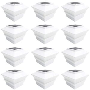 iglow 12 pack white outdoor garden 4 x 4 solar led post deck cap square fence light landscape lamp pvc vinyl plastic