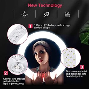 19 inch LED Ring Light LCD Display Touch Screen with Tripod Stand Dimmable Makeup Selfie Ring Light for Studio Portrait YouTube Vlog Video Shooting with Carrying Bag and Remote Controller, CRI>90