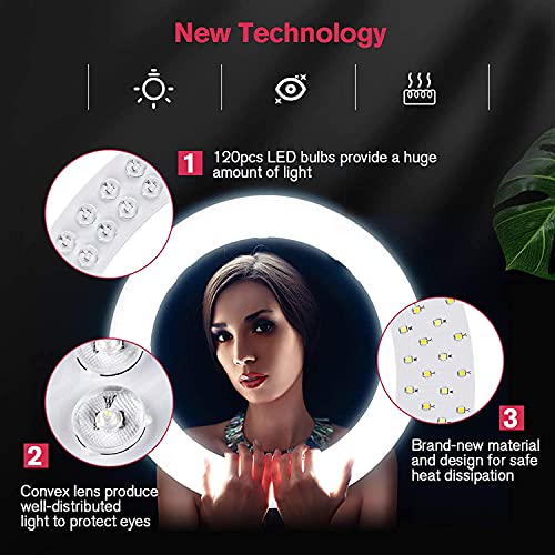 19 inch LED Ring Light LCD Display Touch Screen with Tripod Stand Dimmable Makeup Selfie Ring Light for Studio Portrait YouTube Vlog Video Shooting with Carrying Bag and Remote Controller, CRI>90