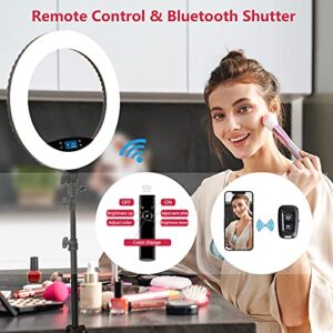 19 inch LED Ring Light LCD Display Touch Screen with Tripod Stand Dimmable Makeup Selfie Ring Light for Studio Portrait YouTube Vlog Video Shooting with Carrying Bag and Remote Controller, CRI>90