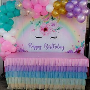 Avezano Unicorn Birthday Backdrop Gold Glitter Rainbow Unicorn Birthday Photo Background Girls Birthday Bokeh Floral Party Decorations Kids Photo Booth Gifts (7x5ft)