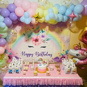 Avezano Unicorn Birthday Backdrop Gold Glitter Rainbow Unicorn Birthday Photo Background Girls Birthday Bokeh Floral Party Decorations Kids Photo Booth Gifts (7x5ft)