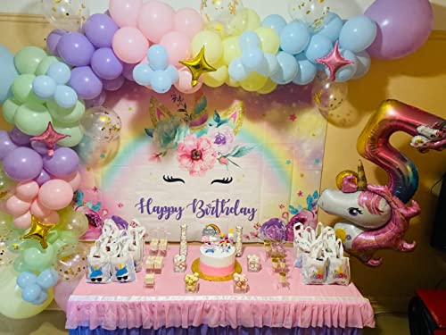 Avezano Unicorn Birthday Backdrop Gold Glitter Rainbow Unicorn Birthday Photo Background Girls Birthday Bokeh Floral Party Decorations Kids Photo Booth Gifts (7x5ft)