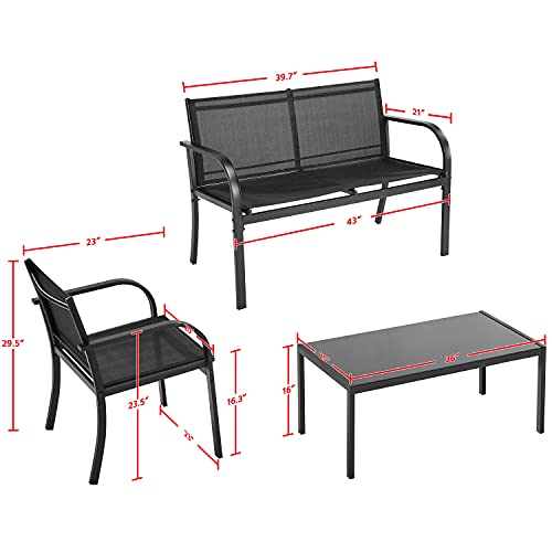 Yaheetech 4 Pieces Texteline Patio Furniture Set, Outdoor Furniture Conversation Sets Poolside Lawn Chairs with Glass Coffee Table for Home, Lawn and Balcony