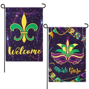 tatuo 2 pieces mardi gras garden house flag fleur de lis garden flag double sided mardi gras party decoration flag for yard lawn decoration, 12 x 18 inch