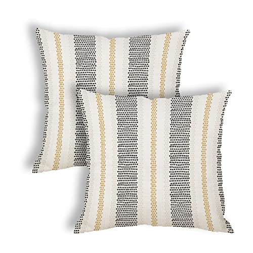 Pack of 2 Throw Pillow Covers 18x18 Inch Farmhouse Black Gold Yellow Grey Gray White Decorative Stripe Soft Outdoor for Patio Garden Couch Deck Chair Neutral Beige Aesthetic Modern Pillowcase