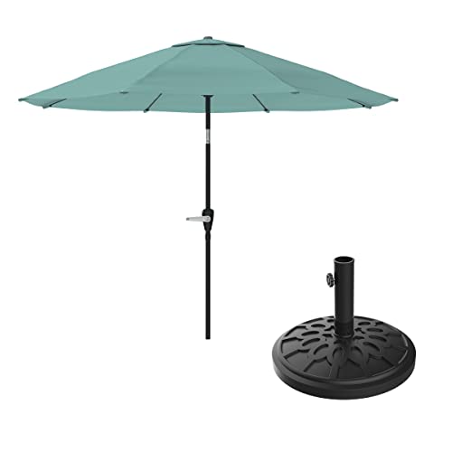 Pure Garden 50-LG1043B Patio Umbrella with Auto Tilt – 10 Ft Sun Shade with 19lb Weighted Base for Deck, Backyard, Outdoor Furniture, or Pool (Dusty Green)