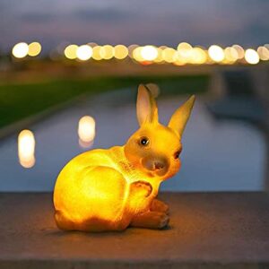 shumi garden statue bunny garden decor-solar garden statue rabbit solar powered resin animal sculpture for indoor outdoor decorations, patio yard lawn ornaments