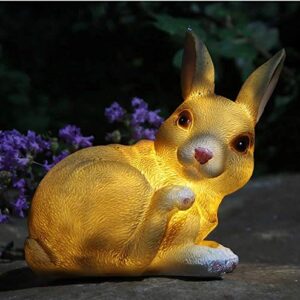 shumi Garden Statue Bunny Garden Decor-Solar Garden Statue Rabbit Solar Powered Resin Animal Sculpture for Indoor Outdoor Decorations, Patio Yard Lawn Ornaments