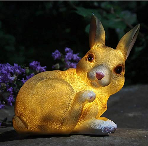 shumi Garden Statue Bunny Garden Decor-Solar Garden Statue Rabbit Solar Powered Resin Animal Sculpture for Indoor Outdoor Decorations, Patio Yard Lawn Ornaments