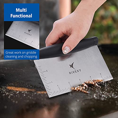 Rivexy Griddle Scraper Stainless Steel – Grill Scraper for Griddle, Griddle Scraper Tool, Flat Top Grill Scraper, Dough Scraper use for Chopping, Dicing, Cutting, Mixing Food and Cleaning