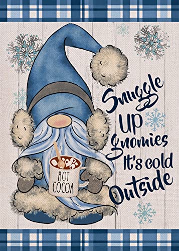 Covido Home Decorative Snuggle Up Gnomies It's Cold Outside Winter Garden Flag, Blue Gnome Yard Outside Decorations, Snowflakes Farmhouse Outdoor Small Decor Double Sided 12x18